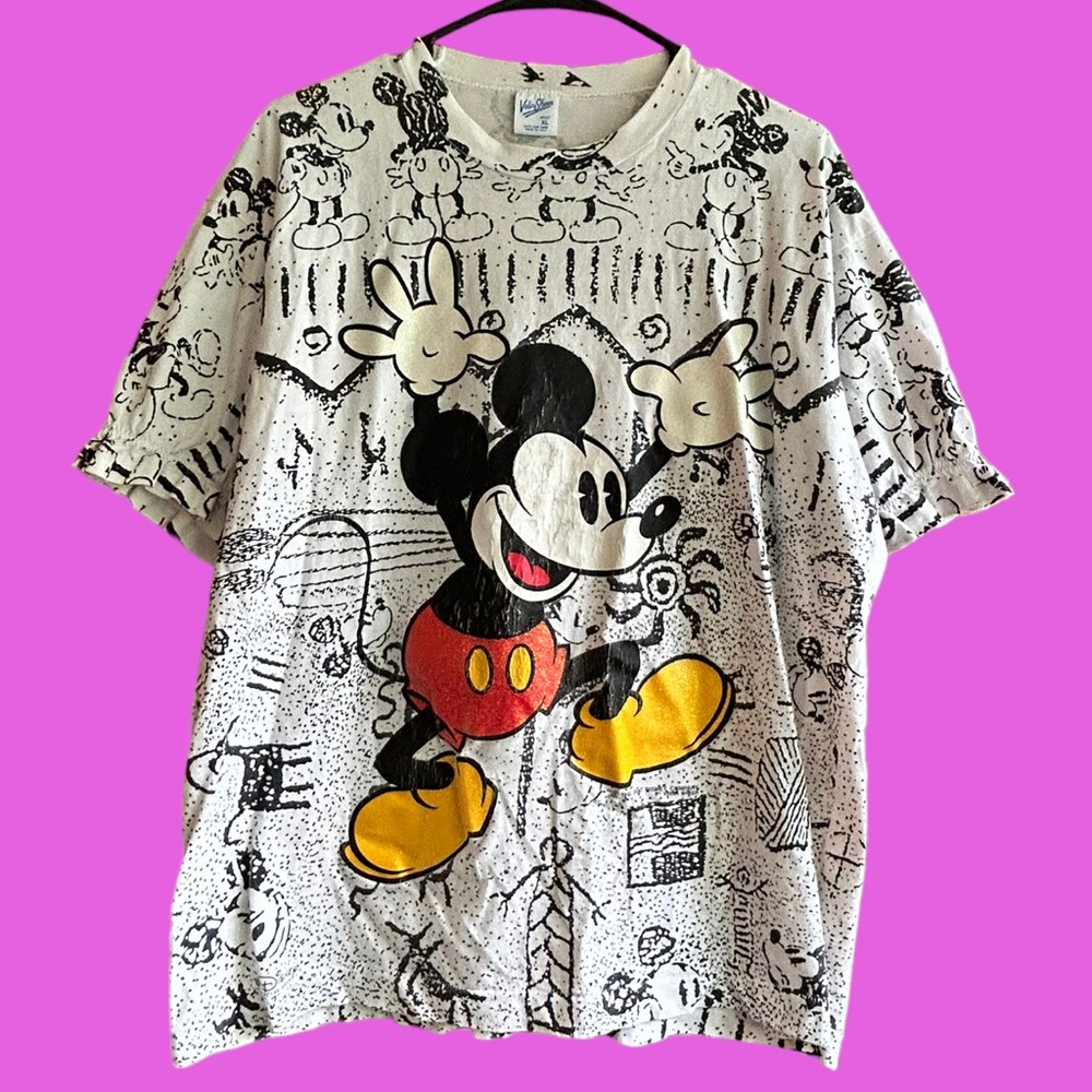 Vintage Mickey Mouse Disney Aop All Over Print Tee. - Gem